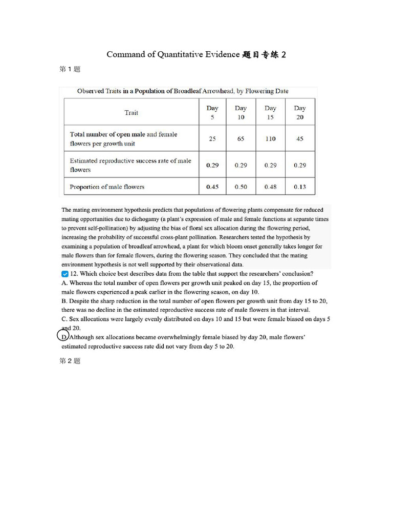 Command of Quantitative Evidence题目专练2(图表题) Copy | PDF