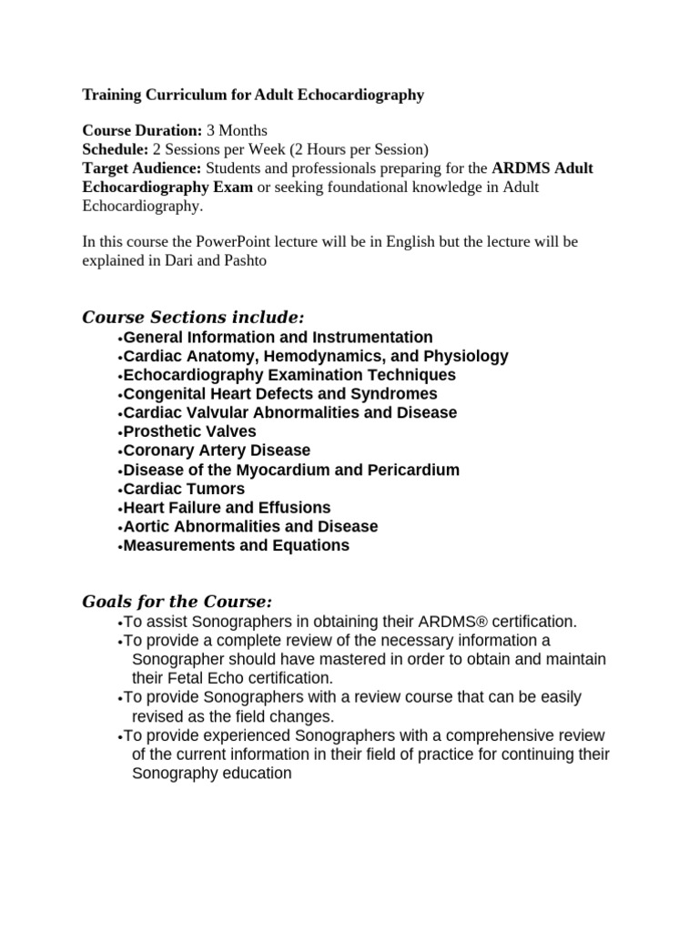 Adult Echocardiography Training Course | PDF | Echocardiography | Heart