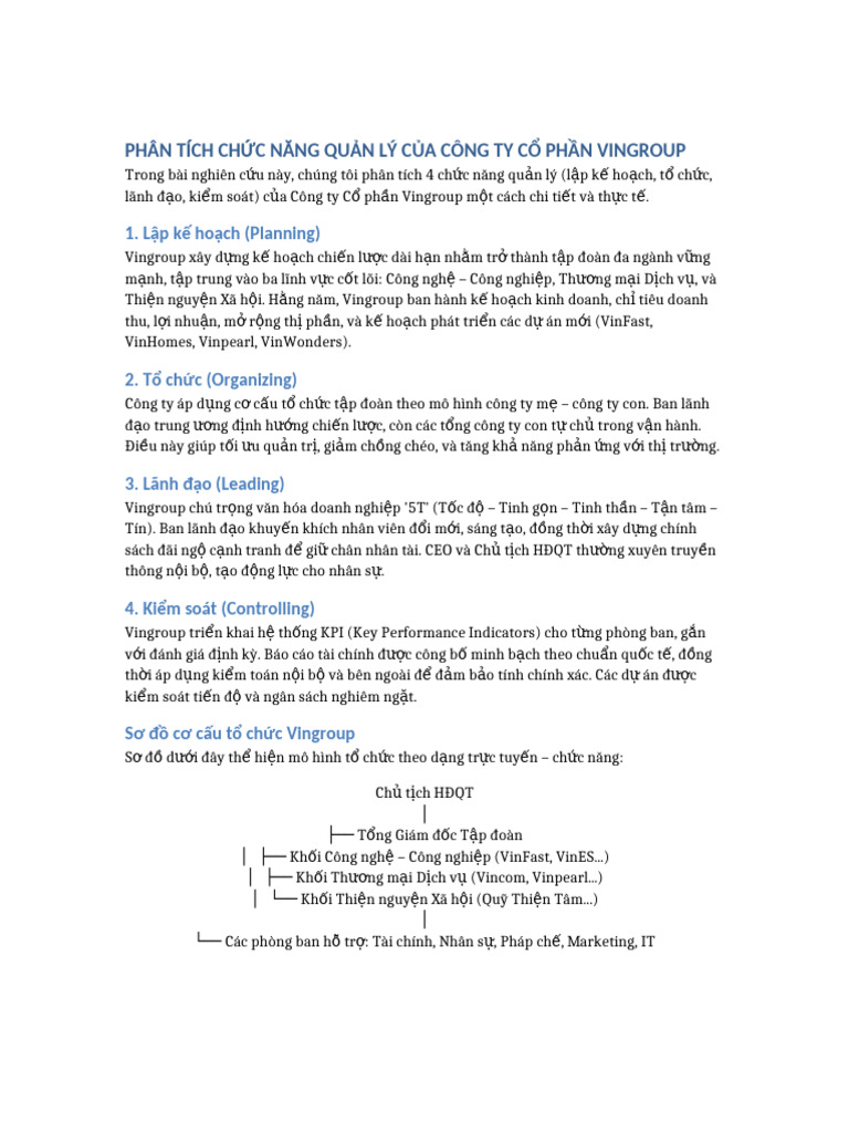 Phan Tich 4 Chuc Nang Quan Ly Vingroup | PDF