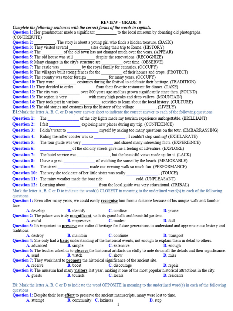 Grade 9 Vocabulary and Grammar Review | PDF | Sea | Oceans