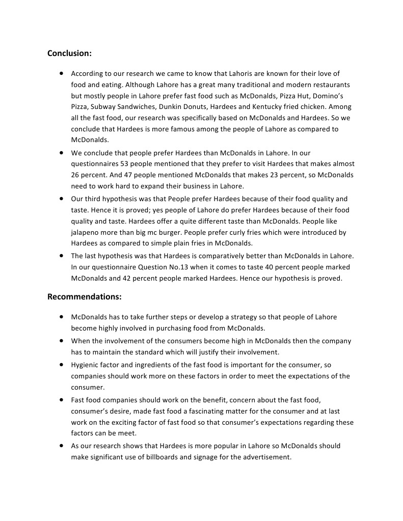 Conclusion | PDF | Fast Food | Mc Donald's