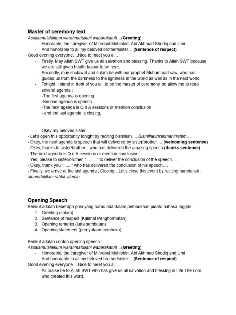 MC Text and Opening Speech | PDF