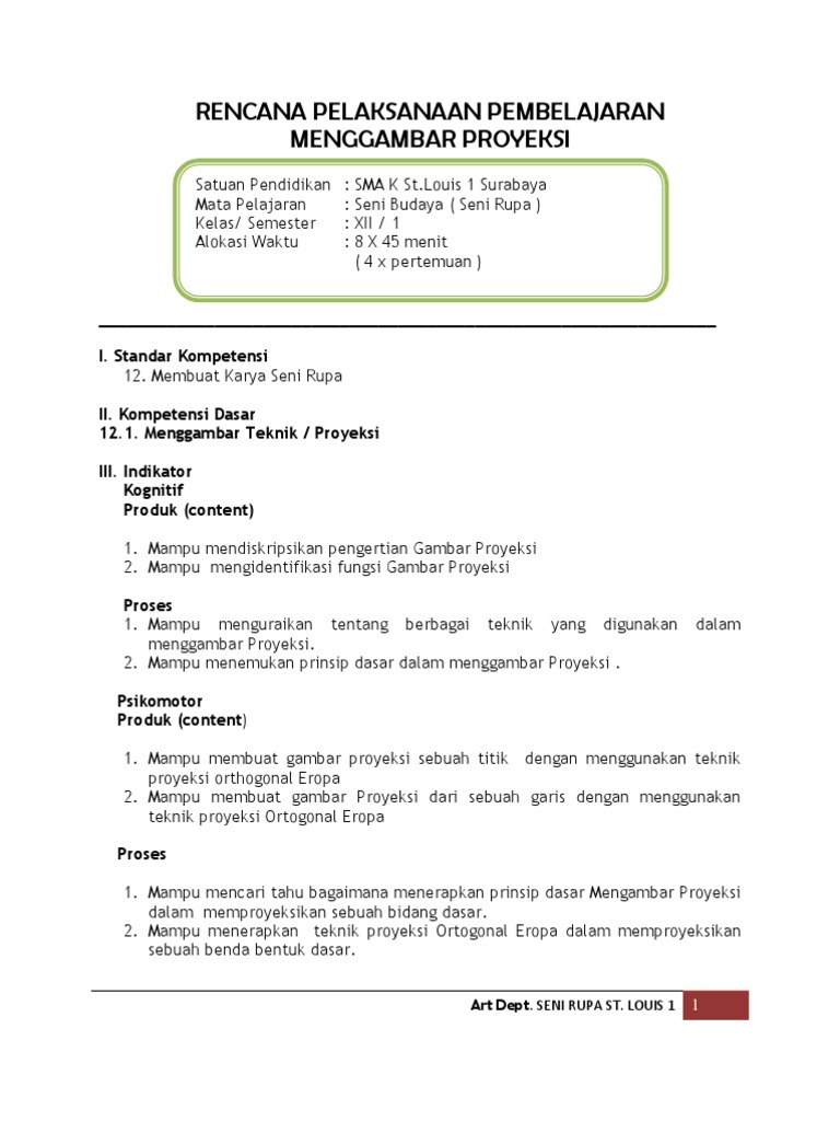 Contoh RPP Seni Rupa (Proyeksi Versi PPG Berkarakter) | PDF | Karier ...