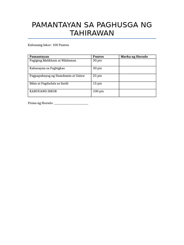 Pamantayan Paghusga Tahirawan | PDF