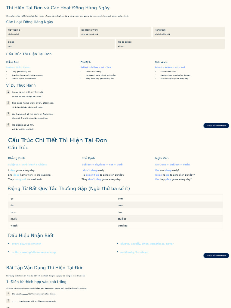 Thi Hien Tai DJon Va Cac Hoat DJong Hang Ngay | PDF