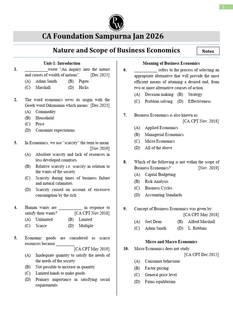 Business Economics Overview for CA Foundation | PDF | Economics ...
