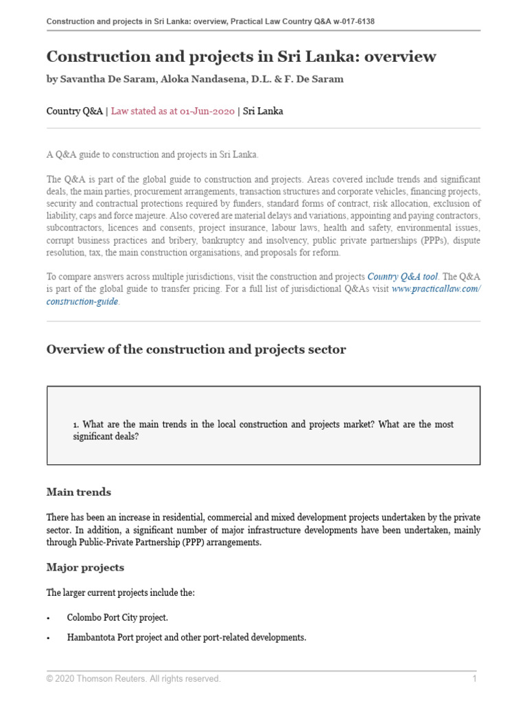 Construction and Projects in Sri Lanka Overview | PDF | Employment | Taxes