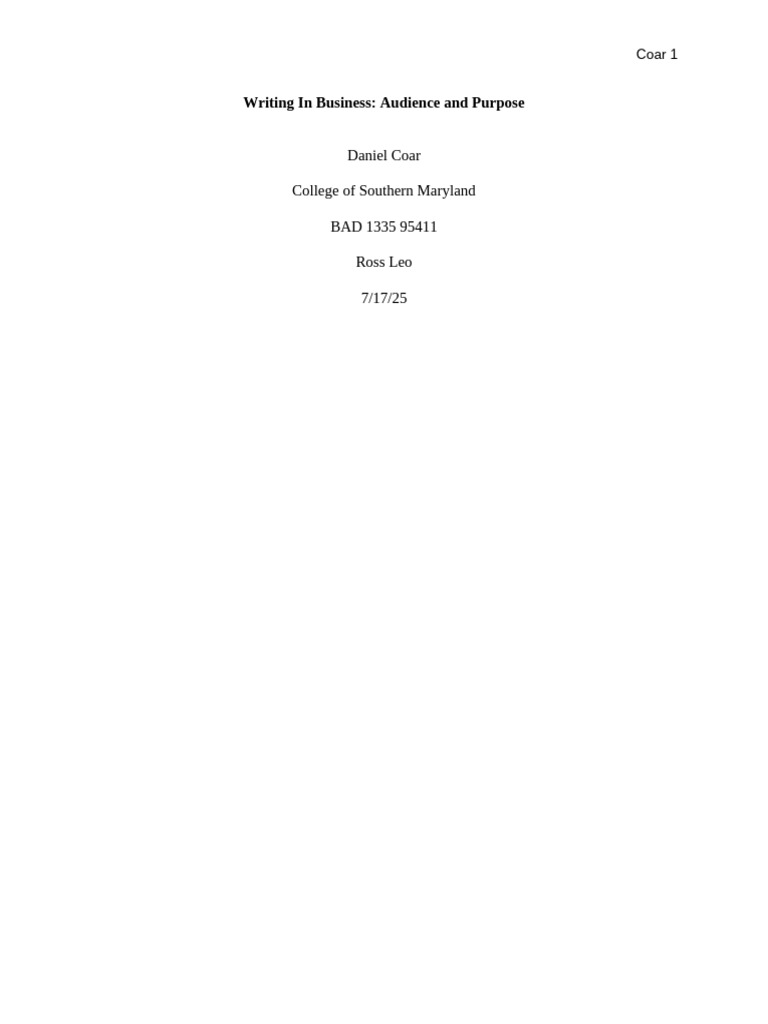 Writing in Business - Audience and Purpose | PDF