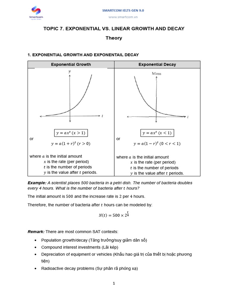 Topic 7 - Exponential Growth and Decay-đã Gộp | PDF | Equations ...