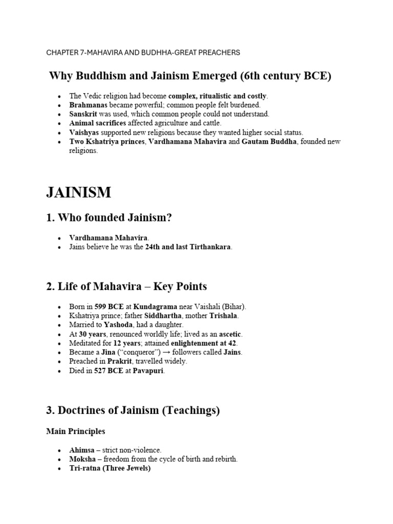 CHAPTER 7- MAHAVIRA JAINISM NOTES | PDF | Ahimsa | Indian Philosophy