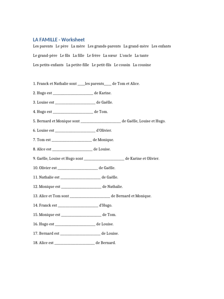 Vocabulaire de la famille en français | PDF