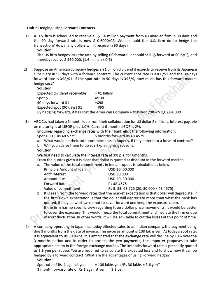 Unit 6 Hedging Using Futures Contracts | PDF | Hedge (Finance ...