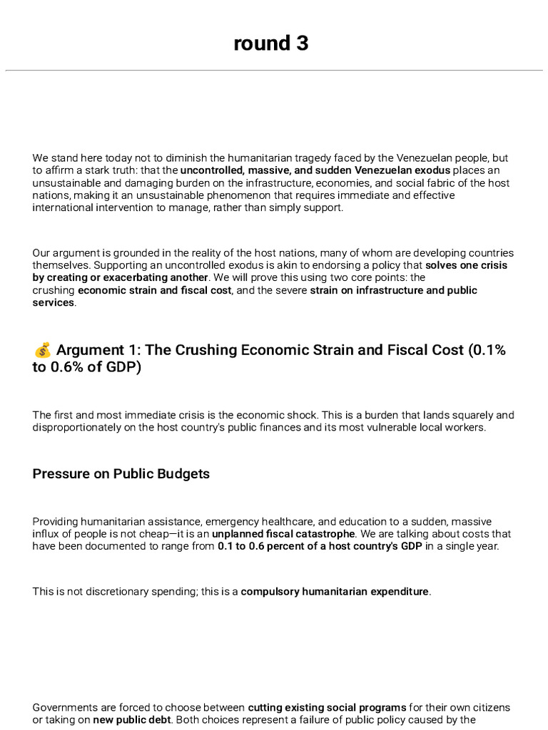 Round 3: Argument 1: The Crushing Economic Strain and Fiscal Cost (0.1% ...