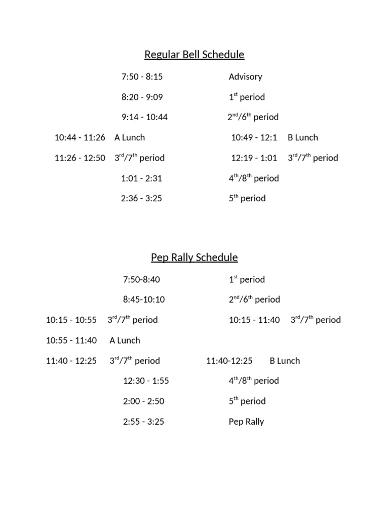 Regular Bell and Pep Rally Schedule | PDF