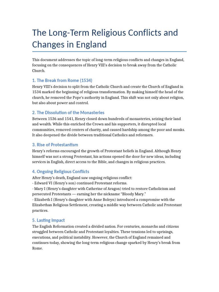Religious Conflicts and Changes in England | PDF