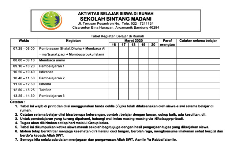 Tabel Kegiatan Belajar Level 4 Di Rumah (1 Pekan) | PDF