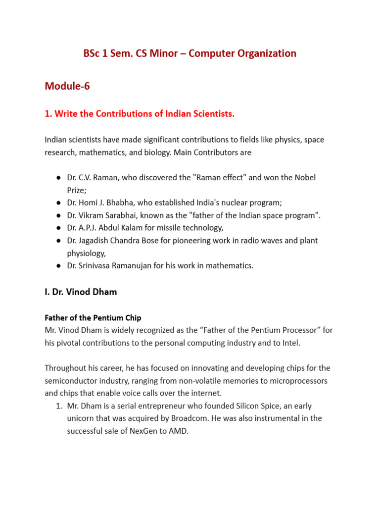 Indian Scientists' Contributions in Tech | PDF | Computer Architecture ...