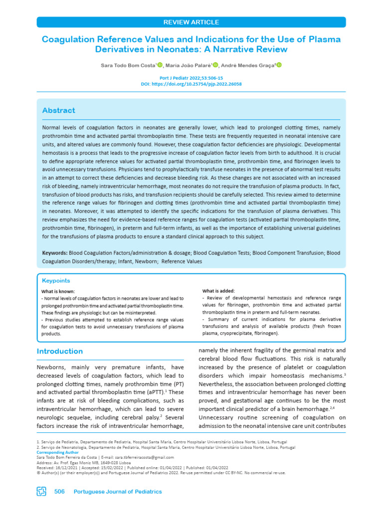 Neonatal Coagulation Reference Values Review | PDF | Coagulation | Bleeding