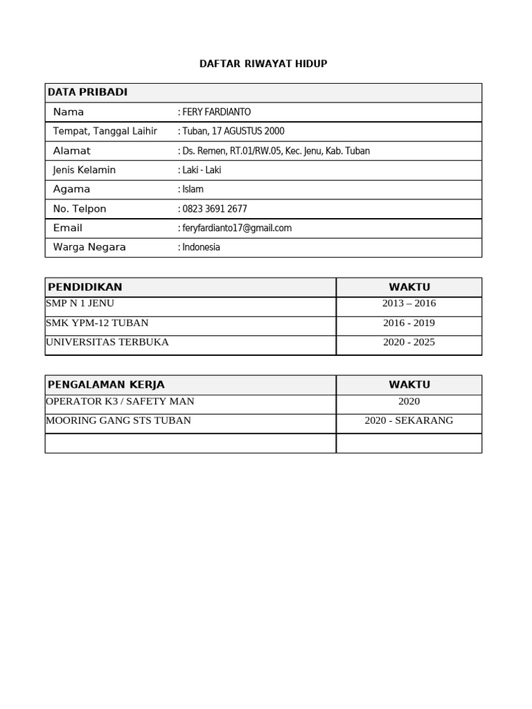 Template Cv Pelatihan | PDF