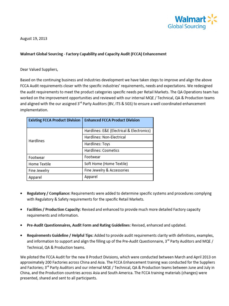 FCCA Letter To Suppliers | PDF | Audit | Business