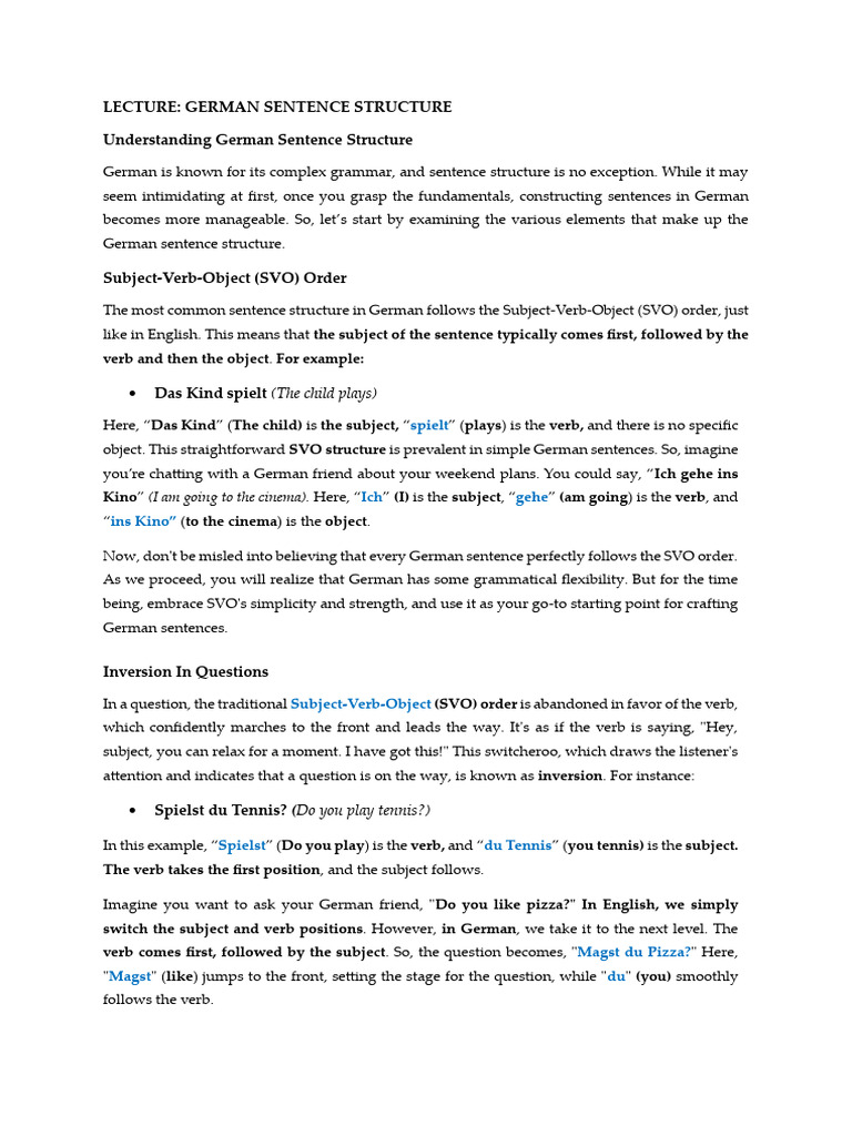 German Sentence Structure Explained | PDF | Verb | Subject (Grammar)