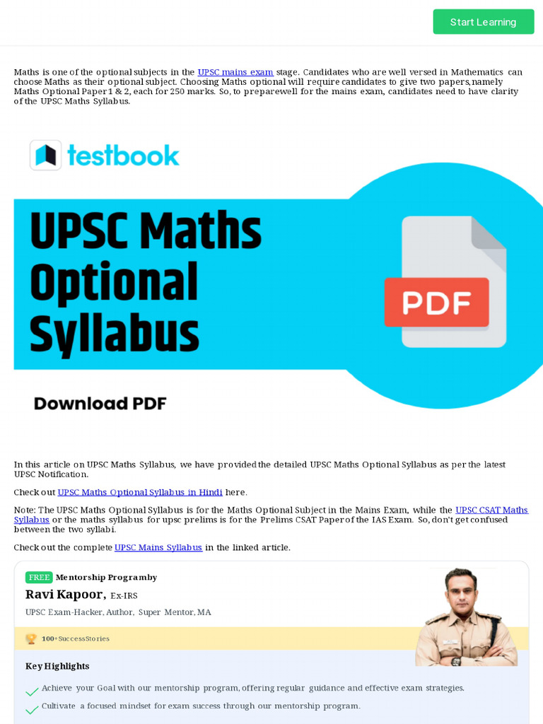 UPSC Maths Syllabus For IAS Exam - UPSC Maths Optional Syllabus | PDF