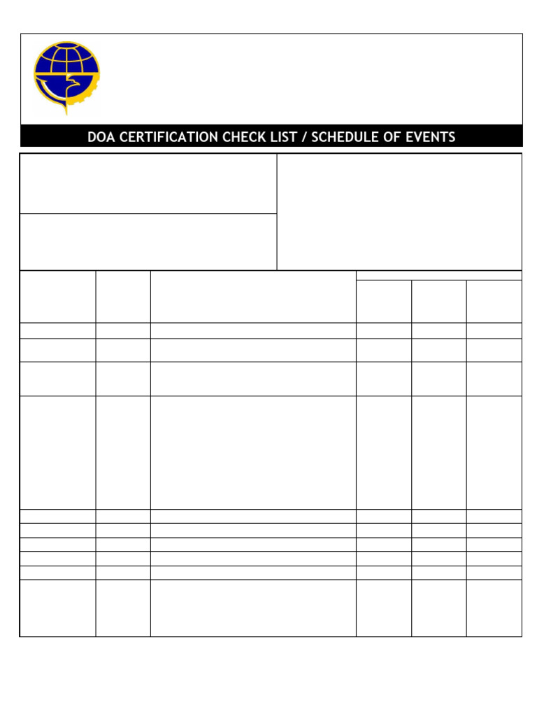 DGCA Form 21-109 DOA Certification Checklist - Schedule of Events - Oct ...