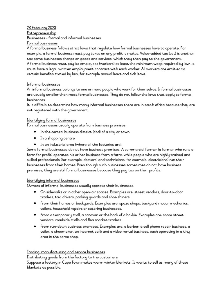 Businesses - Formal and Informal Businesses | PDF | Business | Employment