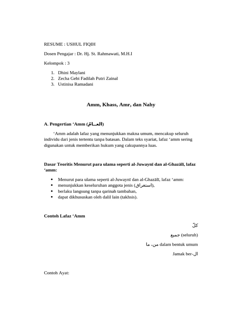 Resume 'Amm, Khass, Amr Dan Nahy | PDF