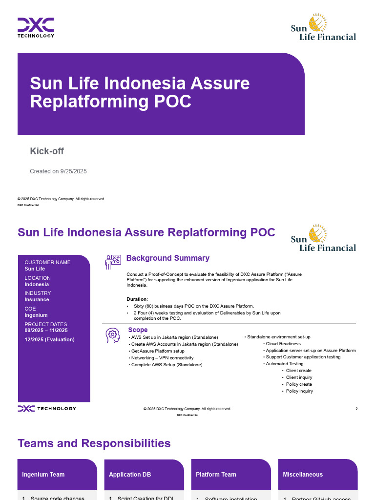 Sun Life Indonesia Assure Replatforming POC Kick-Off | PDF | Amazon Web ...