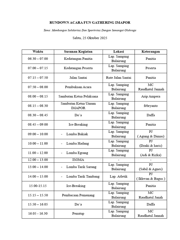 Rundown Fun Gathering IMAPOR 2025 | PDF