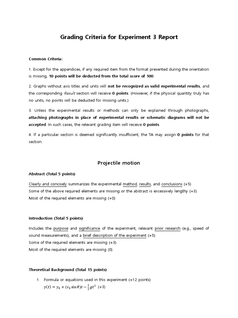 Experiment 3 Report Grading Criteria | PDF | Projectiles | Physics