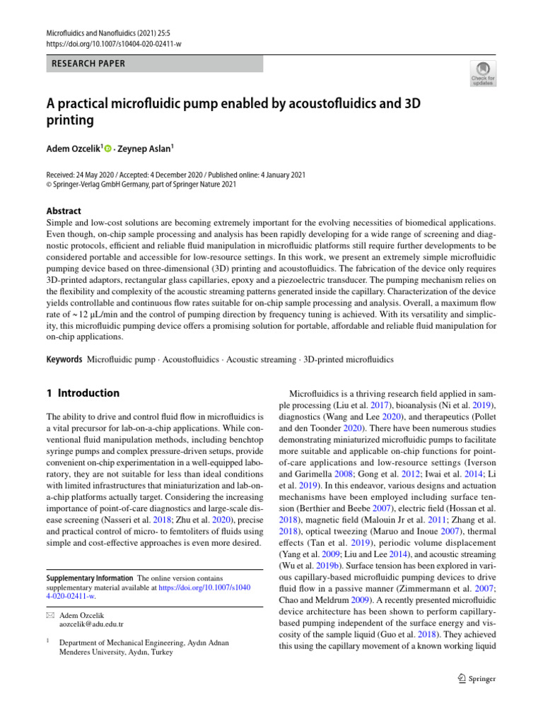 A Practical Microfluidic Pump Enabled by Acoustofluidics and 3D ...