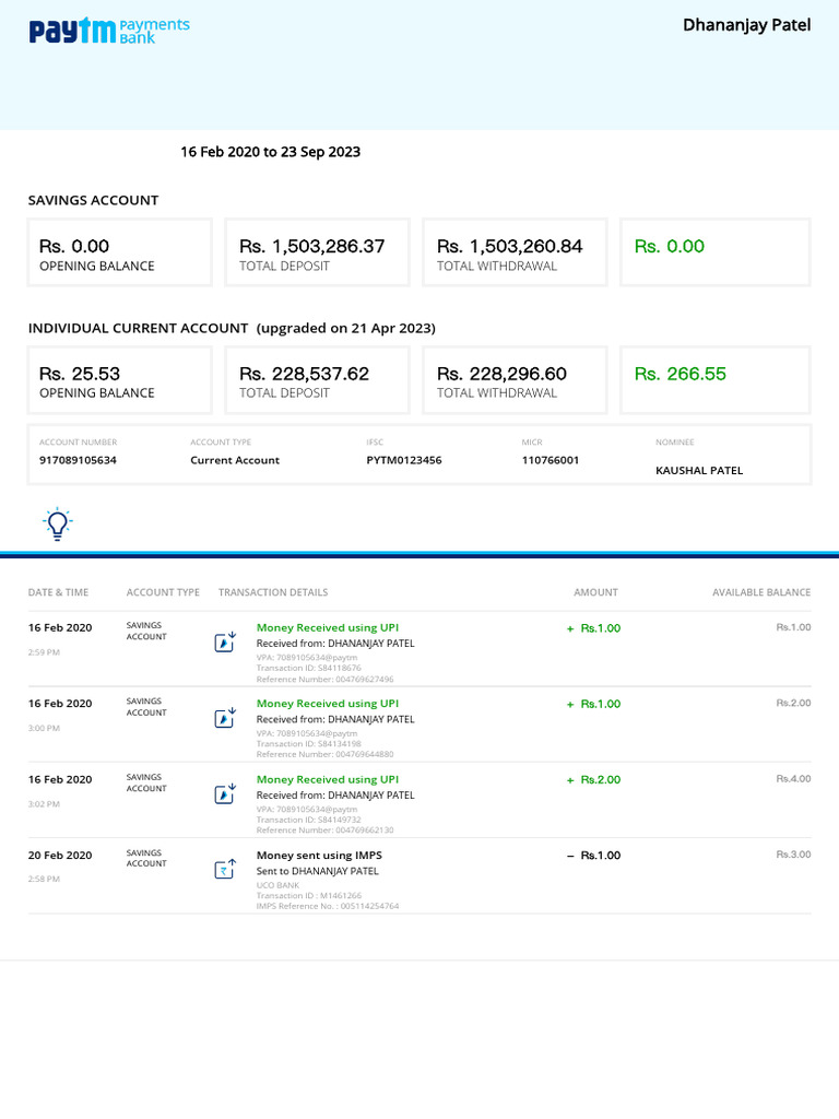 Account Statement 160220 230923 | PDF | Deposit Account | Banking