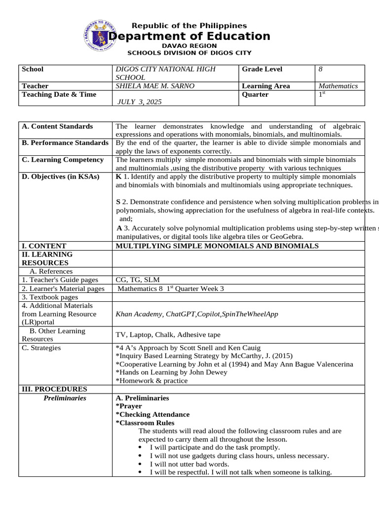 Algebra: Multiplying Monomials & Binomials | PDF | Algebra | Polynomial
