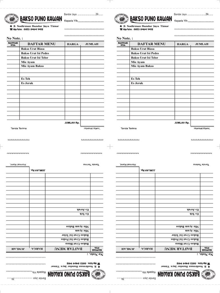 Nota Bakso Puno Kawan New 2 Cetak Copy Hvs | PDF