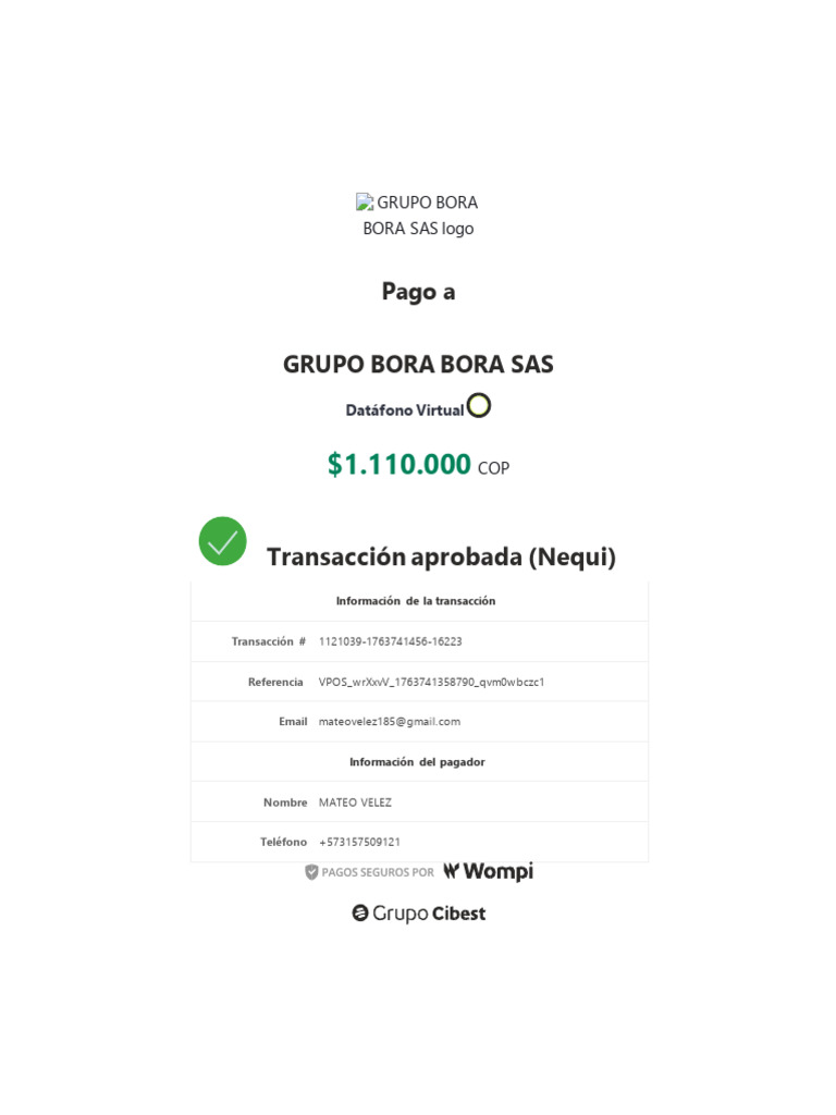 Pago Wompi Tour Bora Bora | PDF