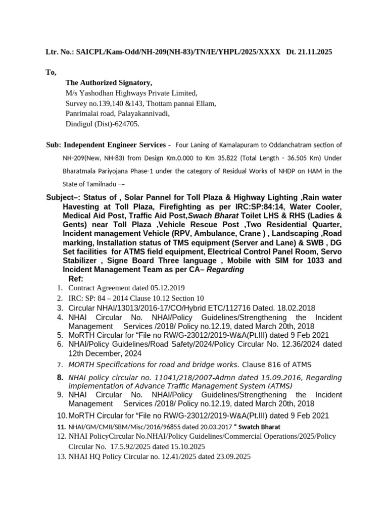 Status Report on TMS Installation for NH-209 | PDF | Interchange (Road ...