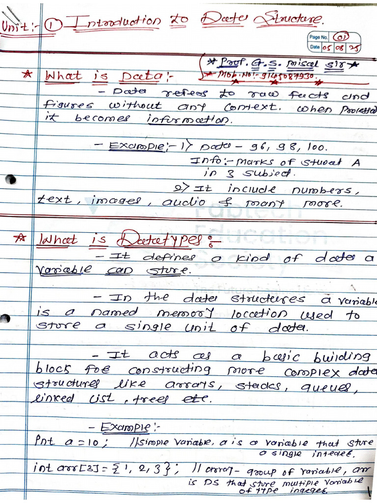 Unit 1.Ds Handwritten Notes (GSM) | PDF