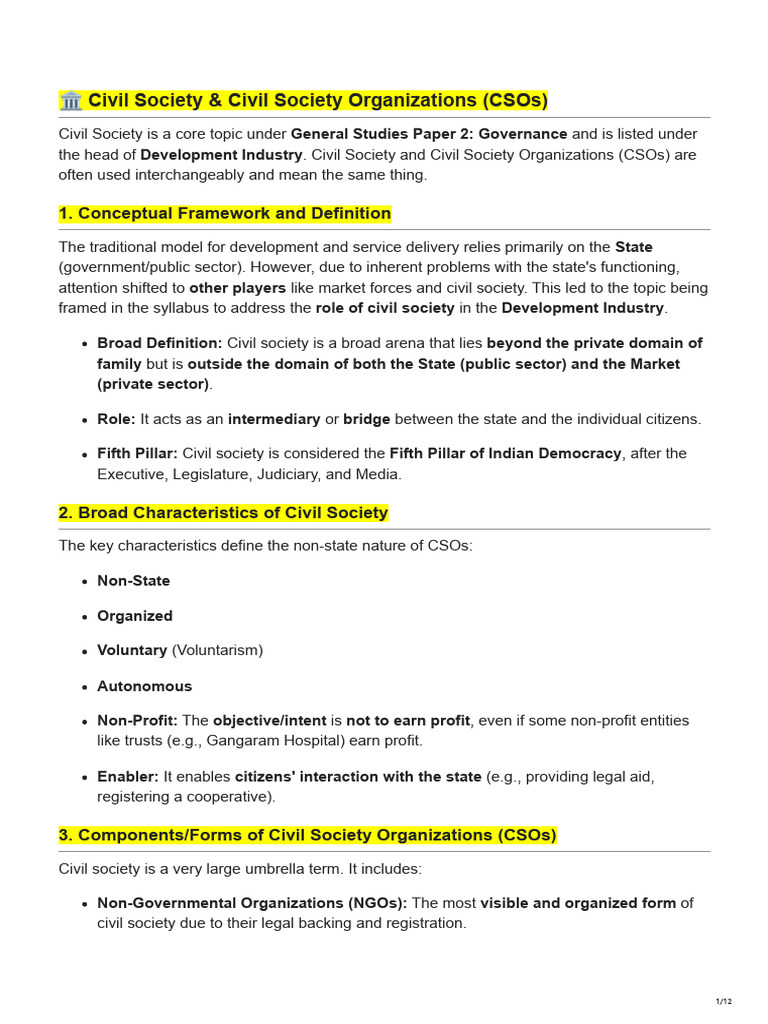 Understanding Civil Society and CSOs | PDF | Governance | Non ...