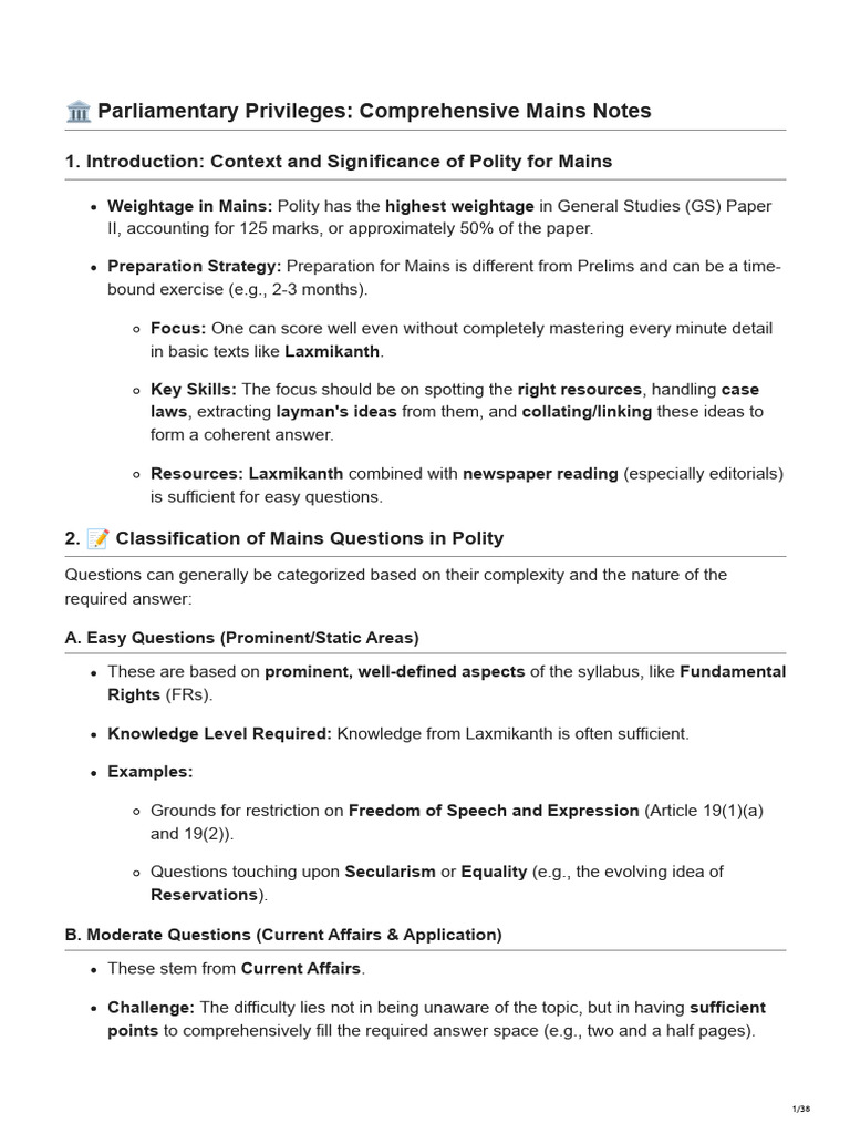 Parliamentary Privileges for Mains Exam | PDF | Judicial Review ...