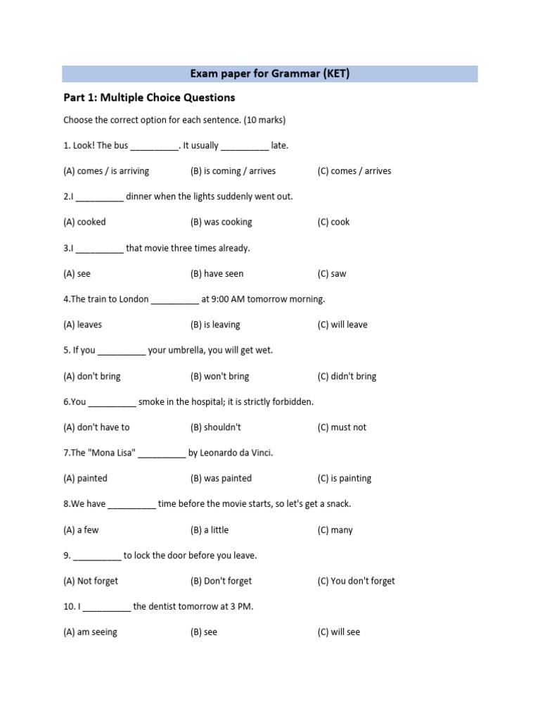 KET Grammar Exam Paper: Practice Test | PDF | Chess Openings | Chess