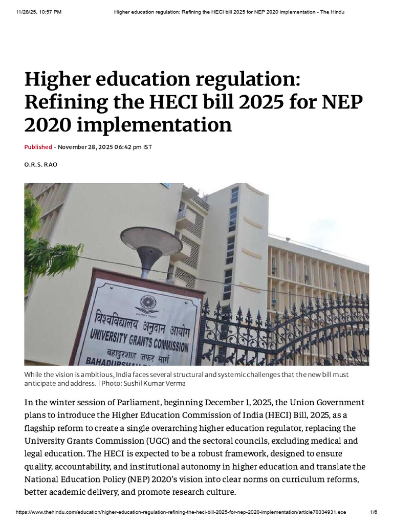 ORS Rao-Higher Education Regulation_ Refining the HECI Bill 2025 for ...