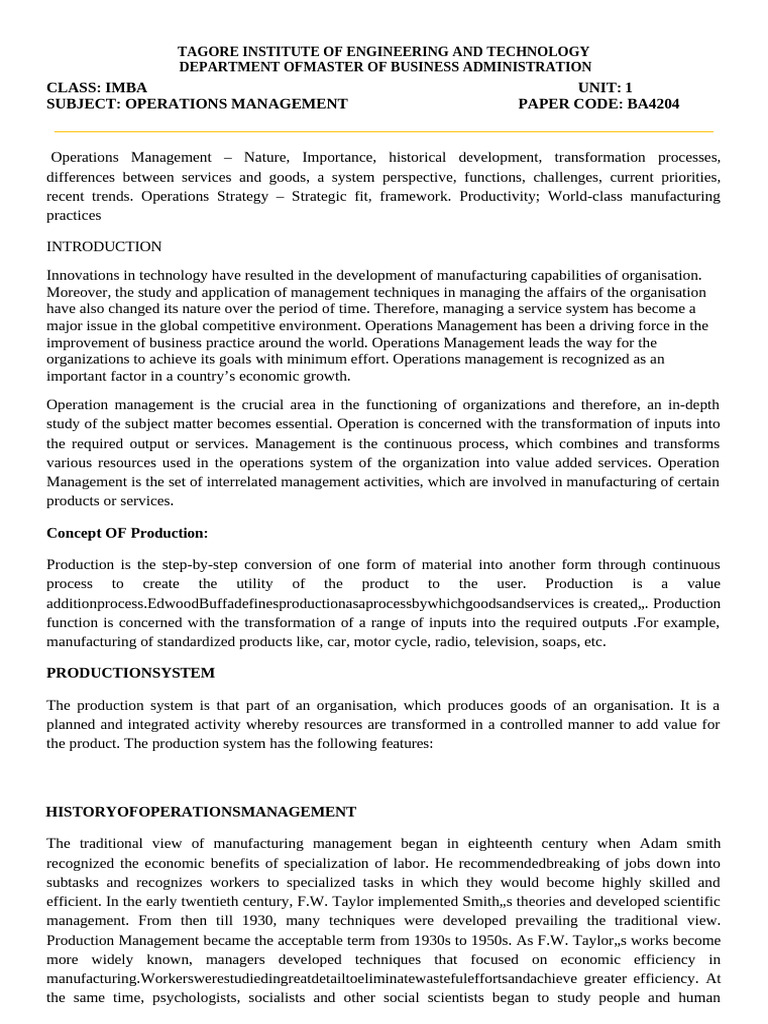 Operations Management Overview and Concepts | PDF | Strategic ...