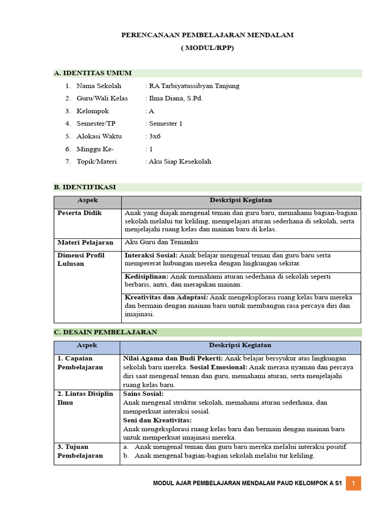 Modul Pembelajaran PAUD Kelompok A | PDF
