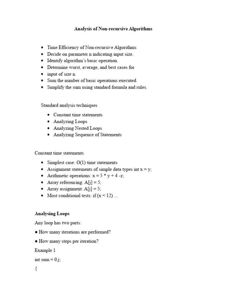 Non-Recursive Algorithm Analysis Guide | PDF