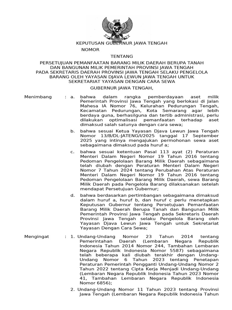 Persetujuan Sewa Aset Pemda Jateng | PDF