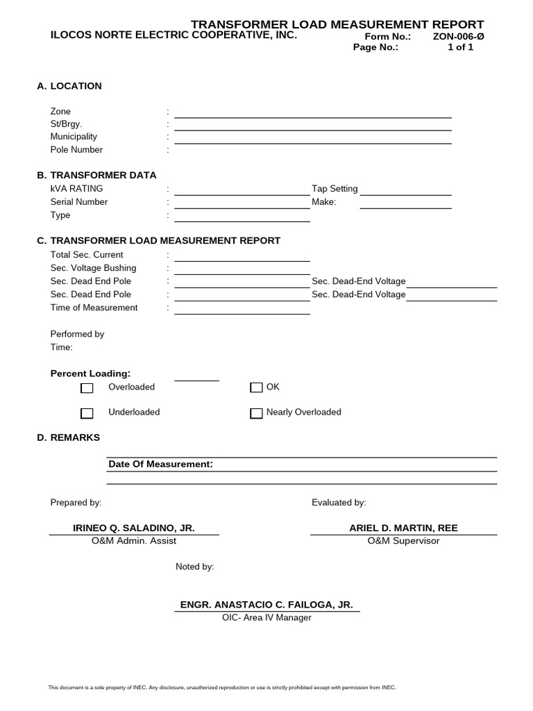 Transformer Load Measurement Report | PDF | Electromagnetism ...