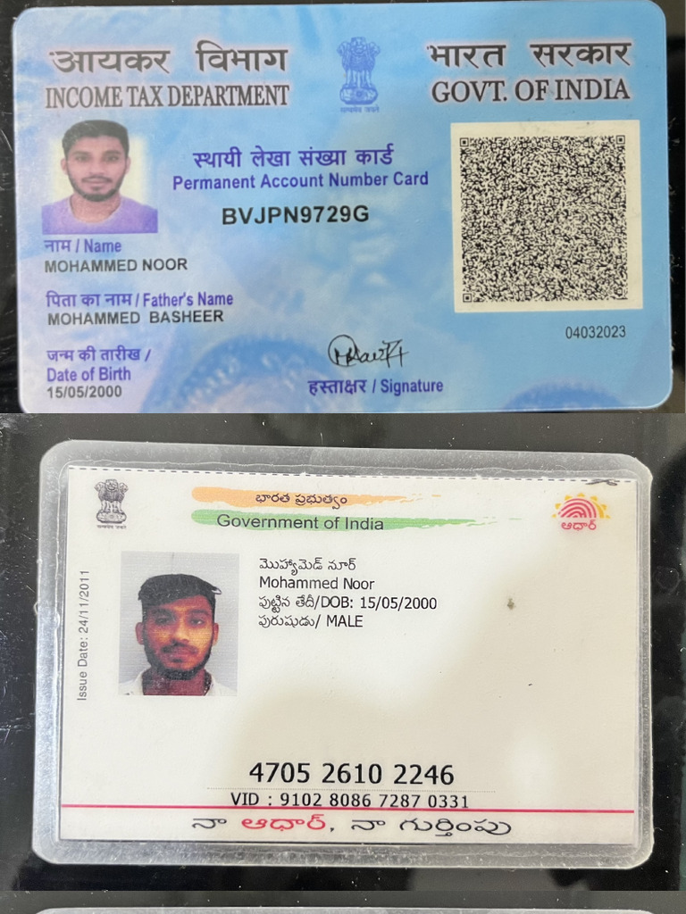 Mohammed Noor Adhaar and PAN Card | PDF