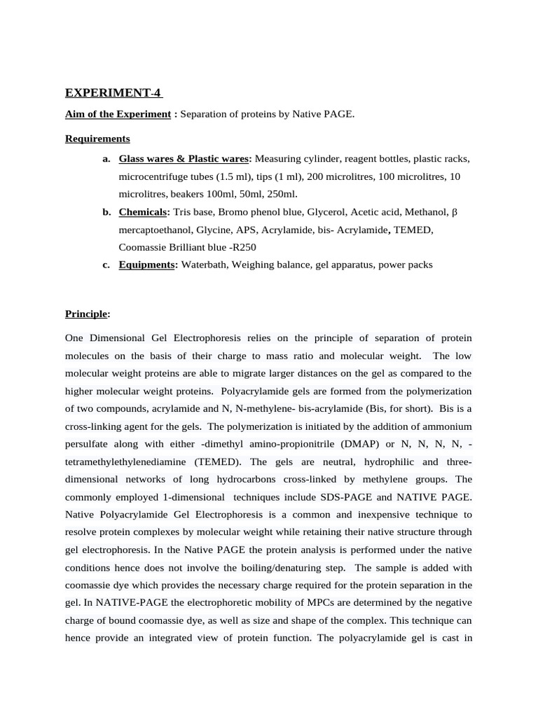 Protein Practicals - Native | PDF | Polyacrylamide Gel Electrophoresis ...
